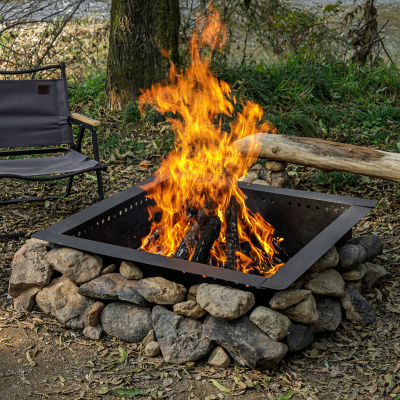 Ebern Designs Samiron 42" W X 10" H Iron Square Outdoor Fire Ring, & Reviews | Wayfair